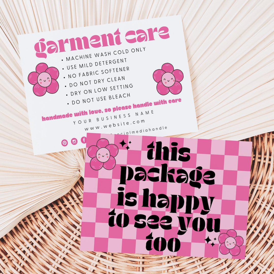 Garment Care Card Canva Template, Retro Thank You Card Insert, DIY ...