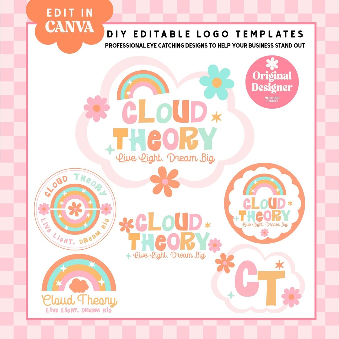 Editable Rainbow Logo, Canva Logo Template for Small Business, Colorful ...