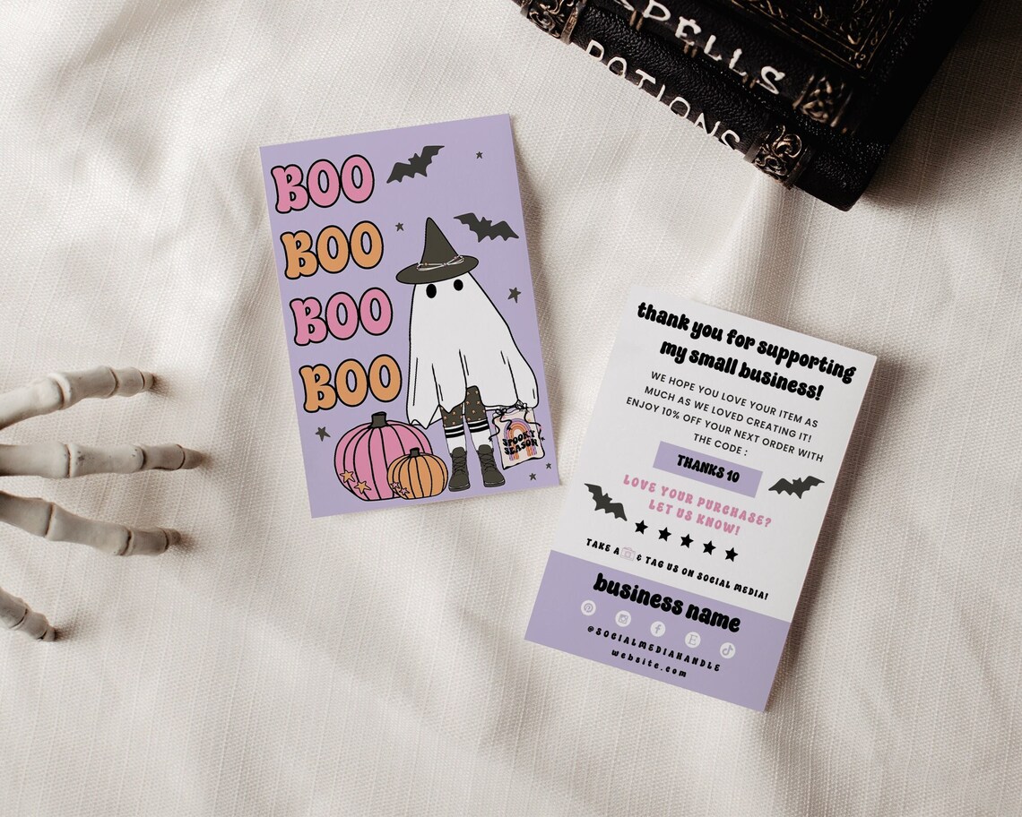 Halloween Ghost Business Thank You Card Template, Retro Trick or Treat ...