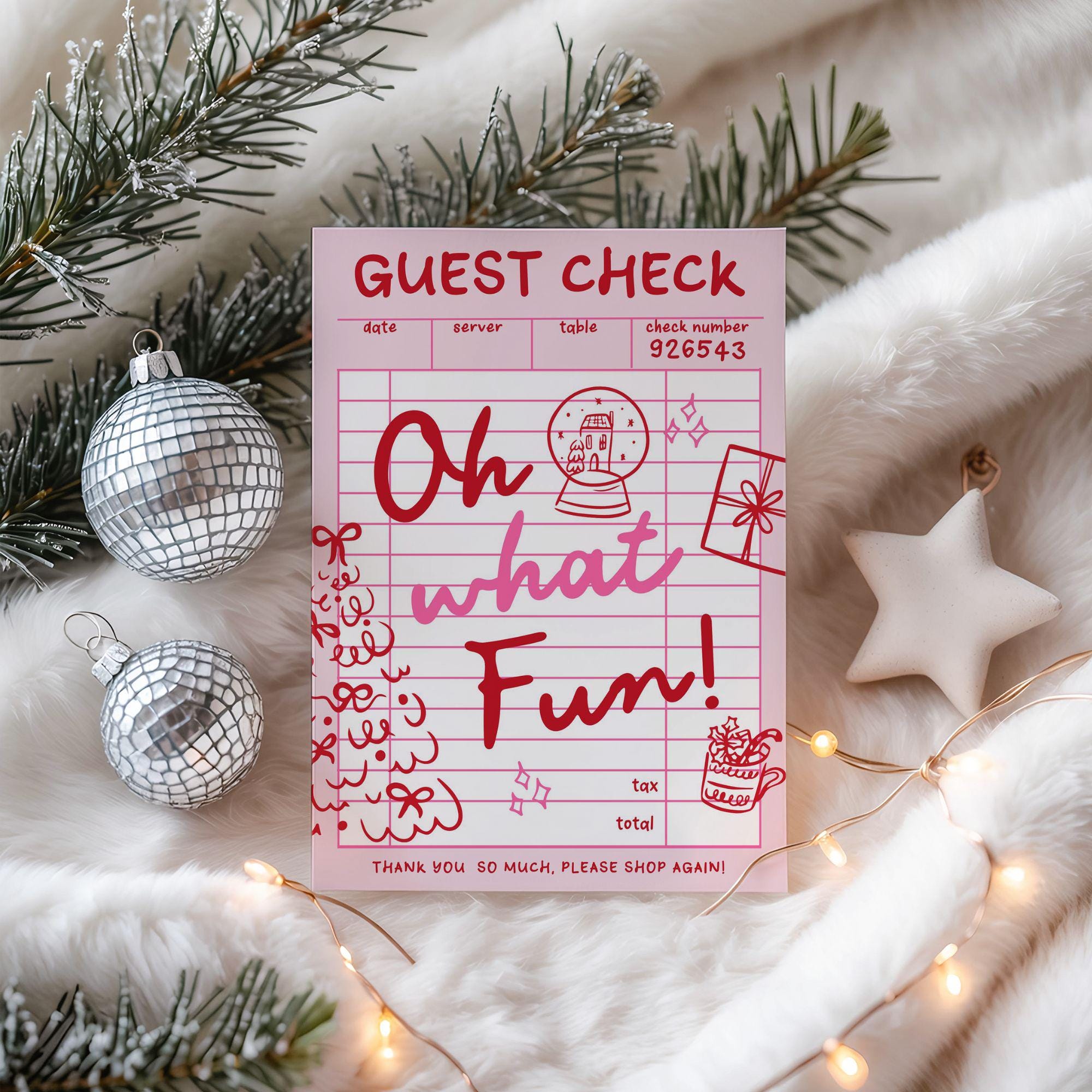 Editable Guest Check Thank You Card Template, Christmas Business ...