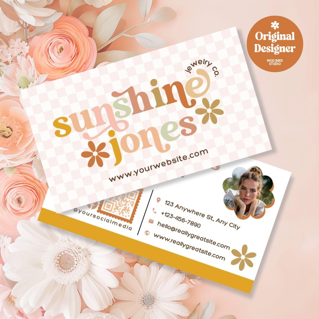 Retro Sun Business Card Canva Template, Editable Daisy Design ...