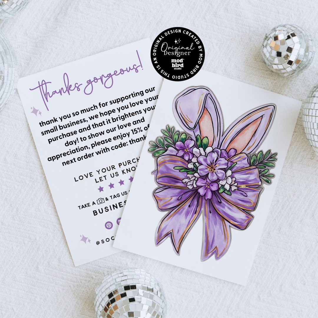 Easter Coquette Editable Thank You Card, Cute Bunny Ears Business Thank ...