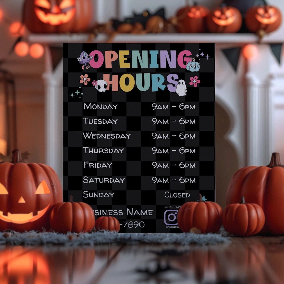 Pastel Halloween Open Hours Sign Canva Template, Editable Business ...