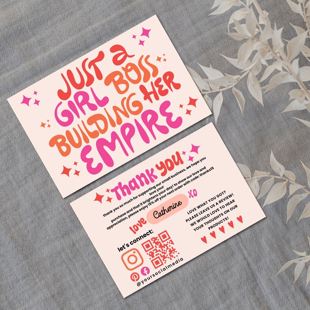 Retro Girl Boss Thank You Card Template Canva, Editable Small Business ...