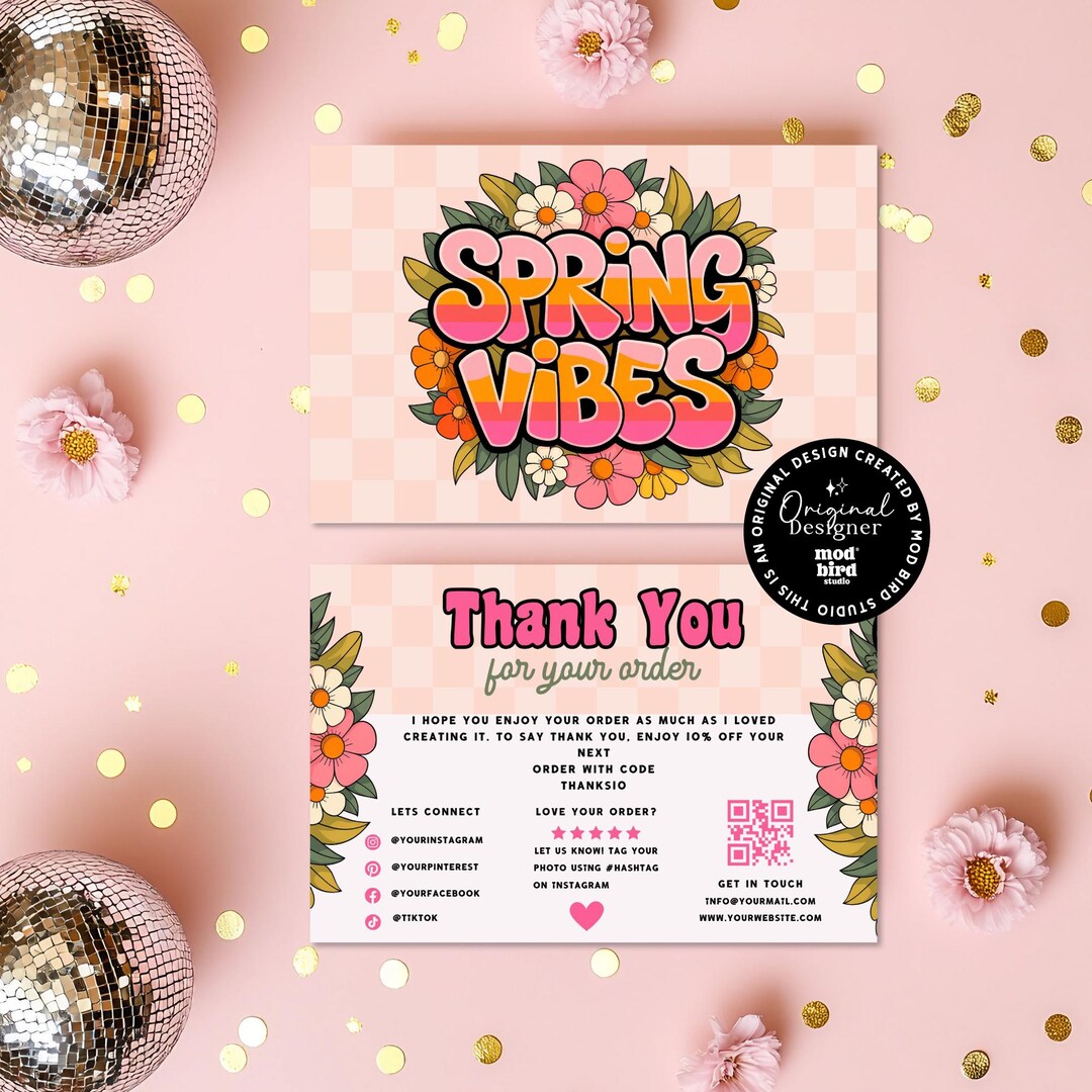 Spring Vibes Business Thank You Card Canva Template QR Code, Customer ...