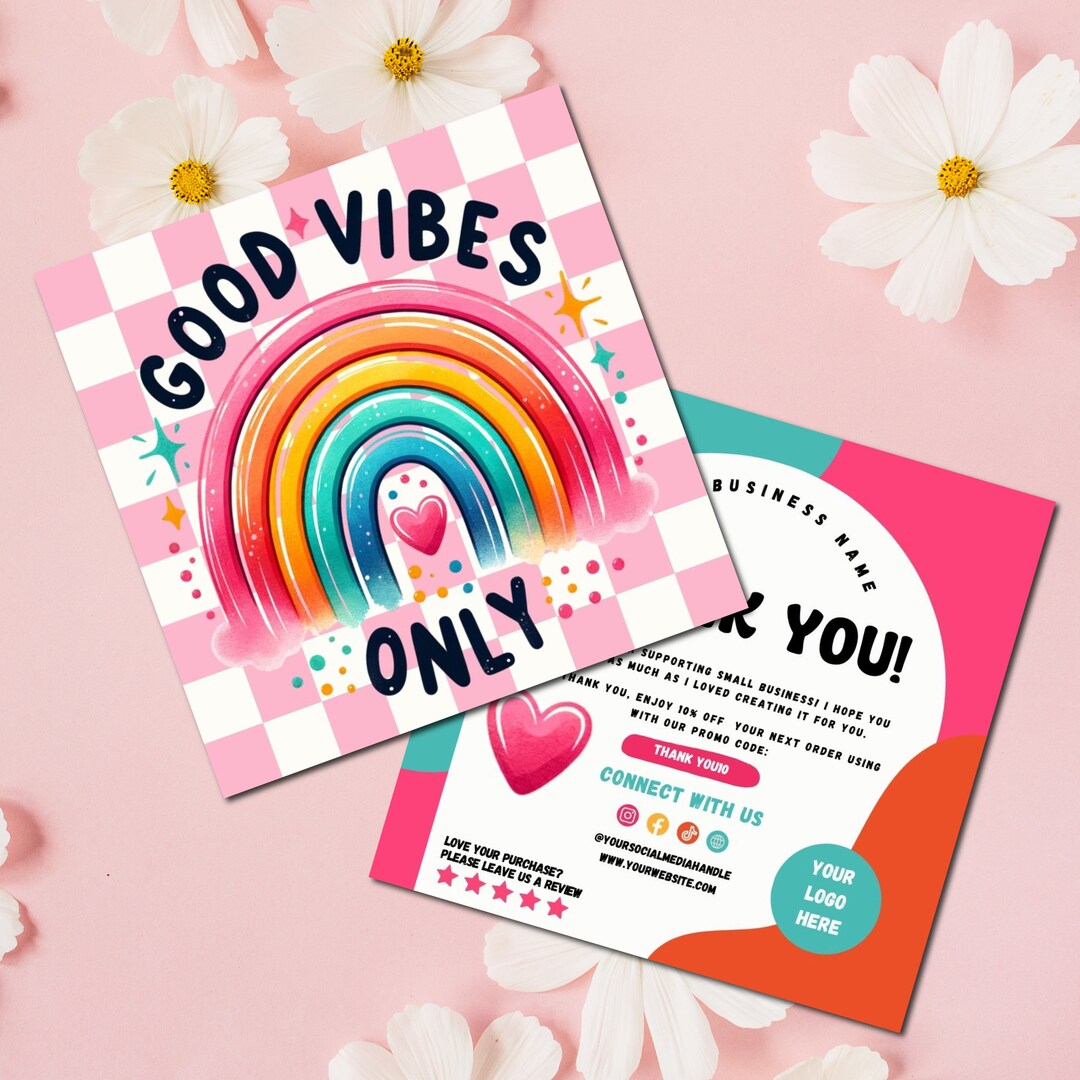 Printable Thank You Card Template Canva, Editable Rainbow Thank You ...