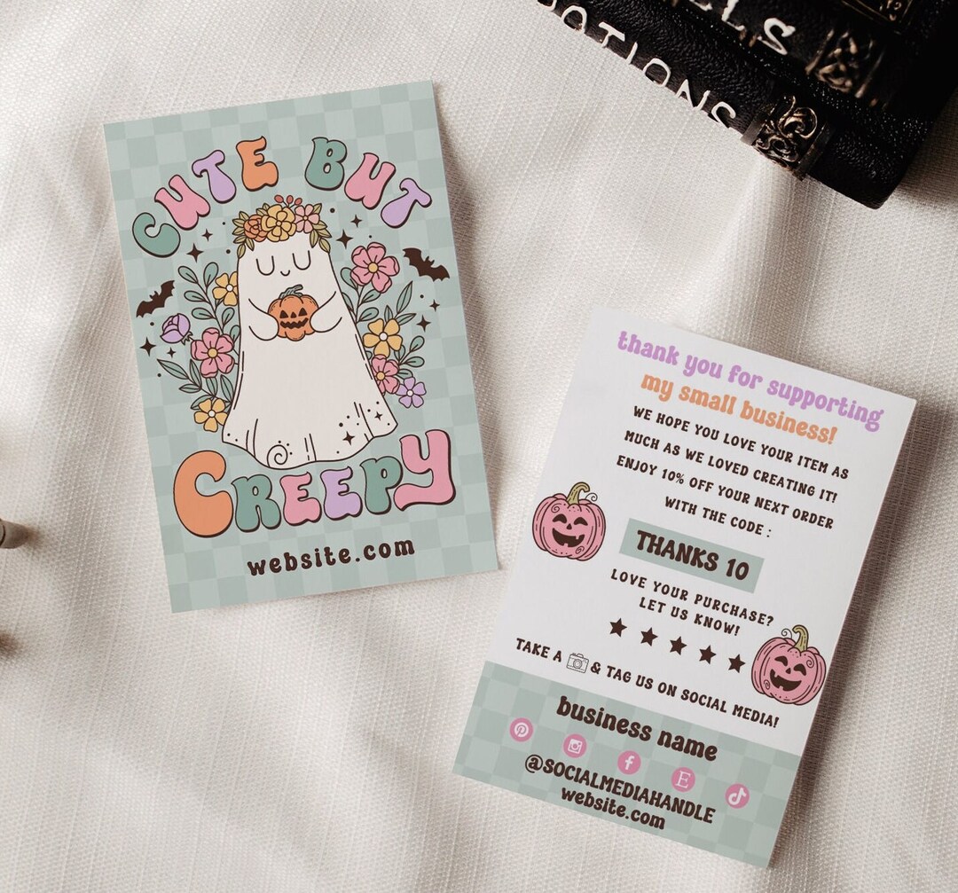 Cute Ghost Business Thank You Card Template, Retro Halloween Pumpkin ...