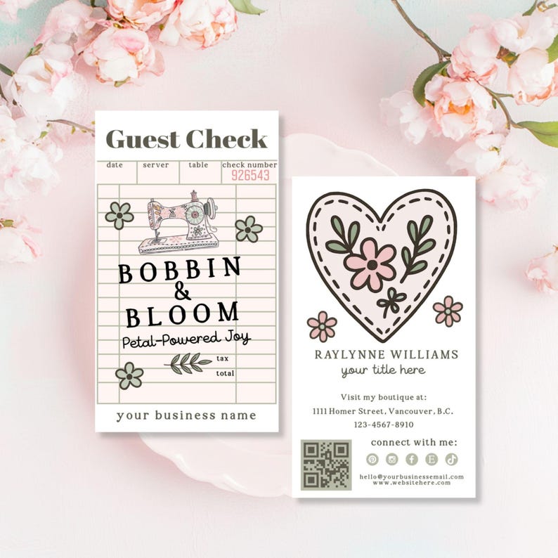Editable Sewing Guest Check Business Card, Retro Canva Template, DIY ...
