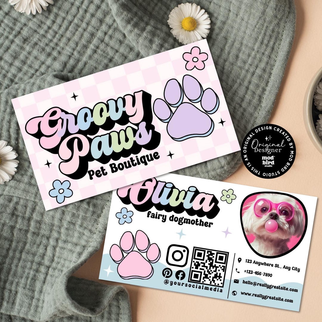 Pet Business Card Canva Template QR Code, Retro Dog Walking Pet Sitting ...