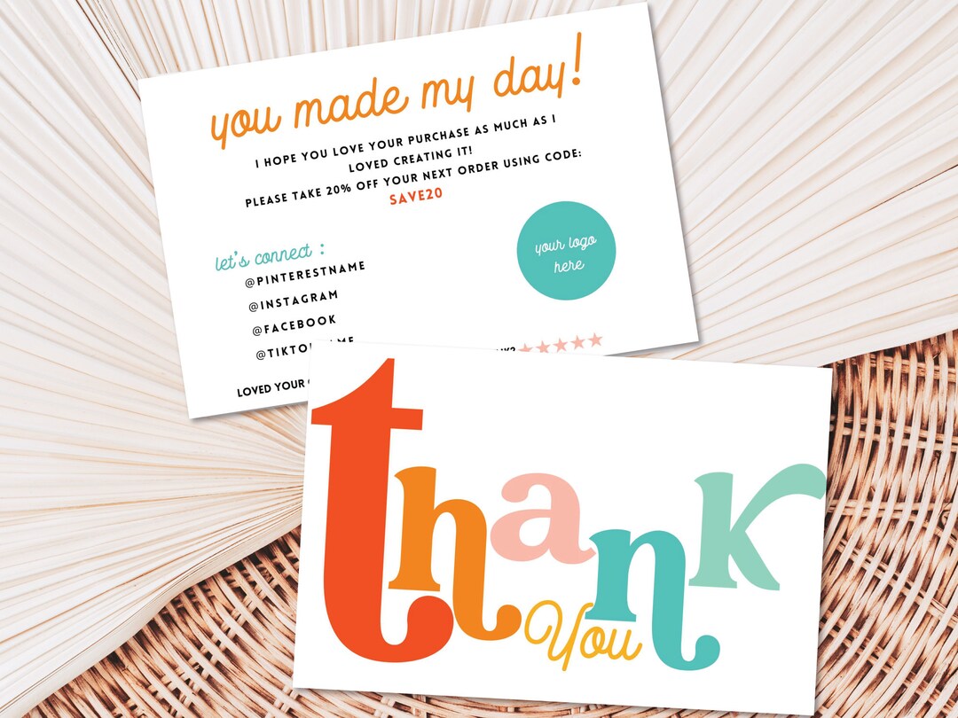 Retro Thank You Card Template, Editable Business Thank You Card, DIY ...