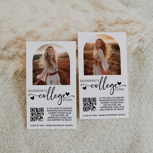 Modern Editable College Fund Card Template, DIY Photo Grad Party QR ...