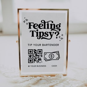 Bartender Tip Sign, QR Code Sign Template, Scan to Pay Sign, Tips Sign ...