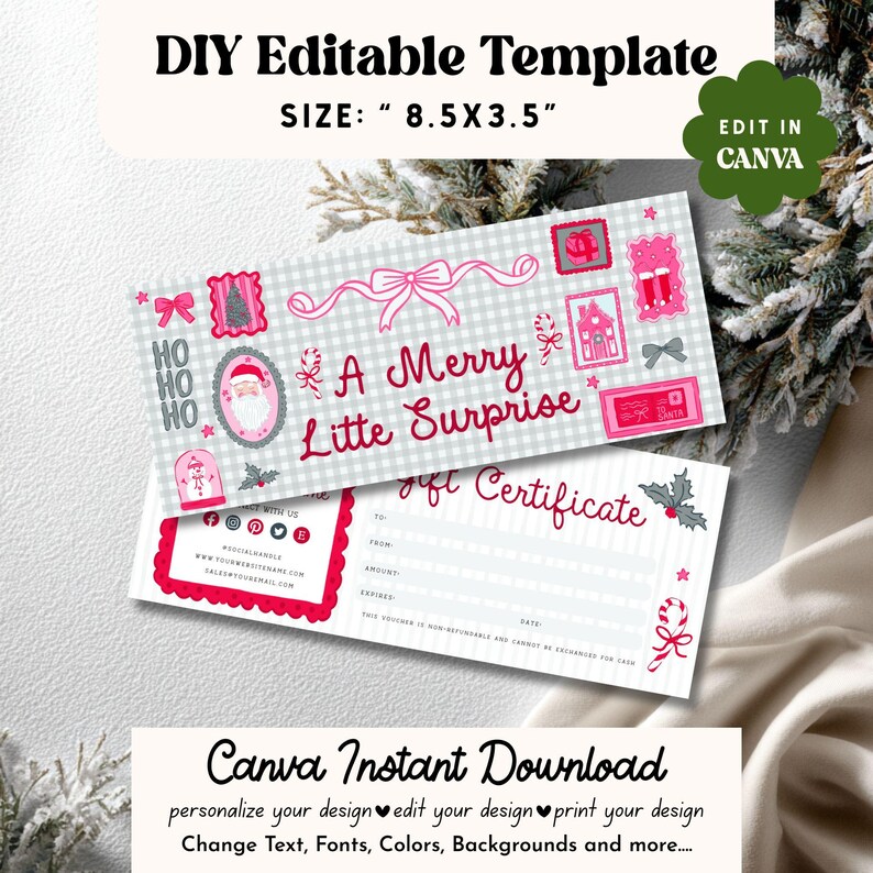 Editable Christmas Gift Certificate Template, Cute Coquette Printable ...