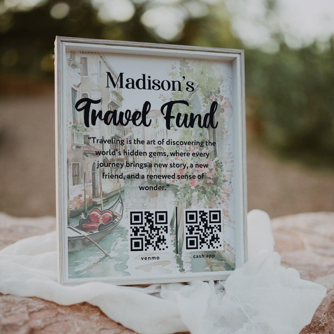 Editable Trendy Travel Fund Sign, DIY Modern Retirement Celebration QR ...