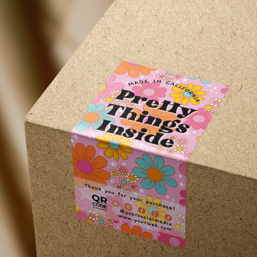 Box Seal Sticker Template, Modern Floral Packaging Design, Editable Box ...