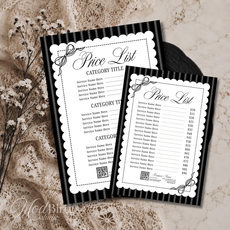 Editable Price List Canva Template, Coquette Business Pricing Sign ...