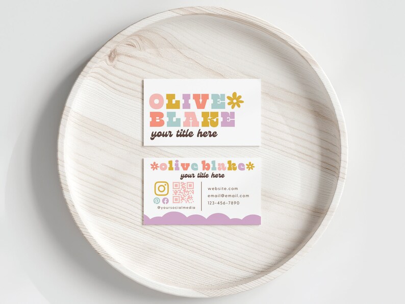 Retro Business Card Template Printable Rainbow Flower - Etsy
