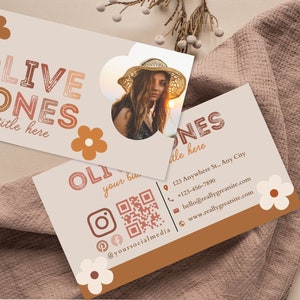 Boho Business Card Template Canva, Printable Business Card, Daisy ...