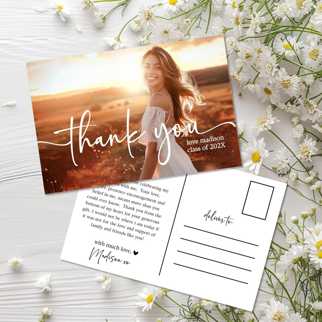 Editable Graduation Thank You Postcard, Photo High School College ...