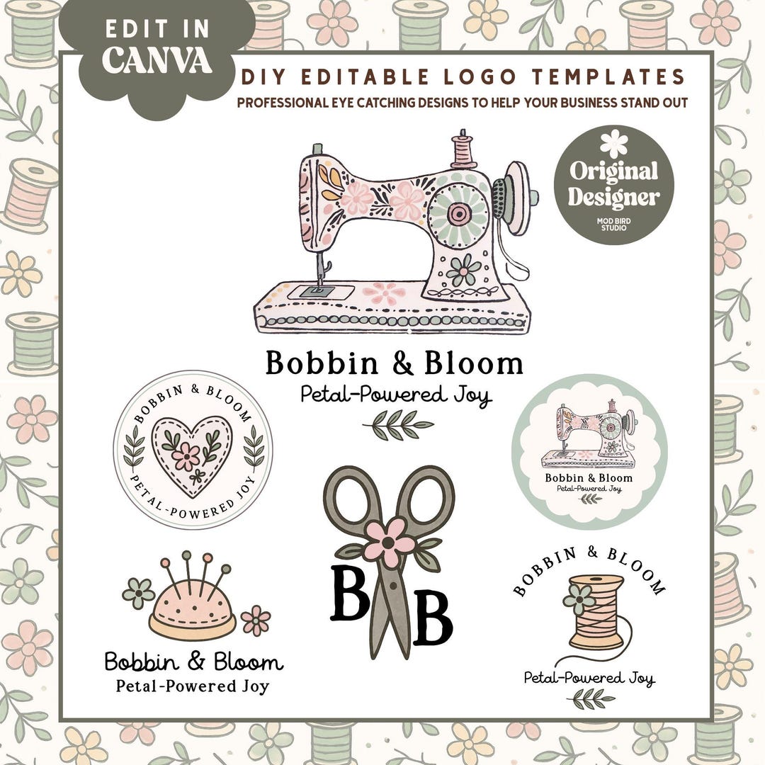 Editable Sewing Logo Template, DIY Canva Logo for Crafters, Handmade ...