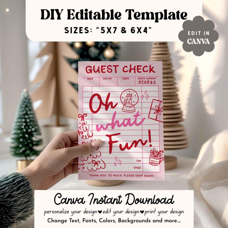 Editable Guest Check Thank You Card Template, Christmas Business ...