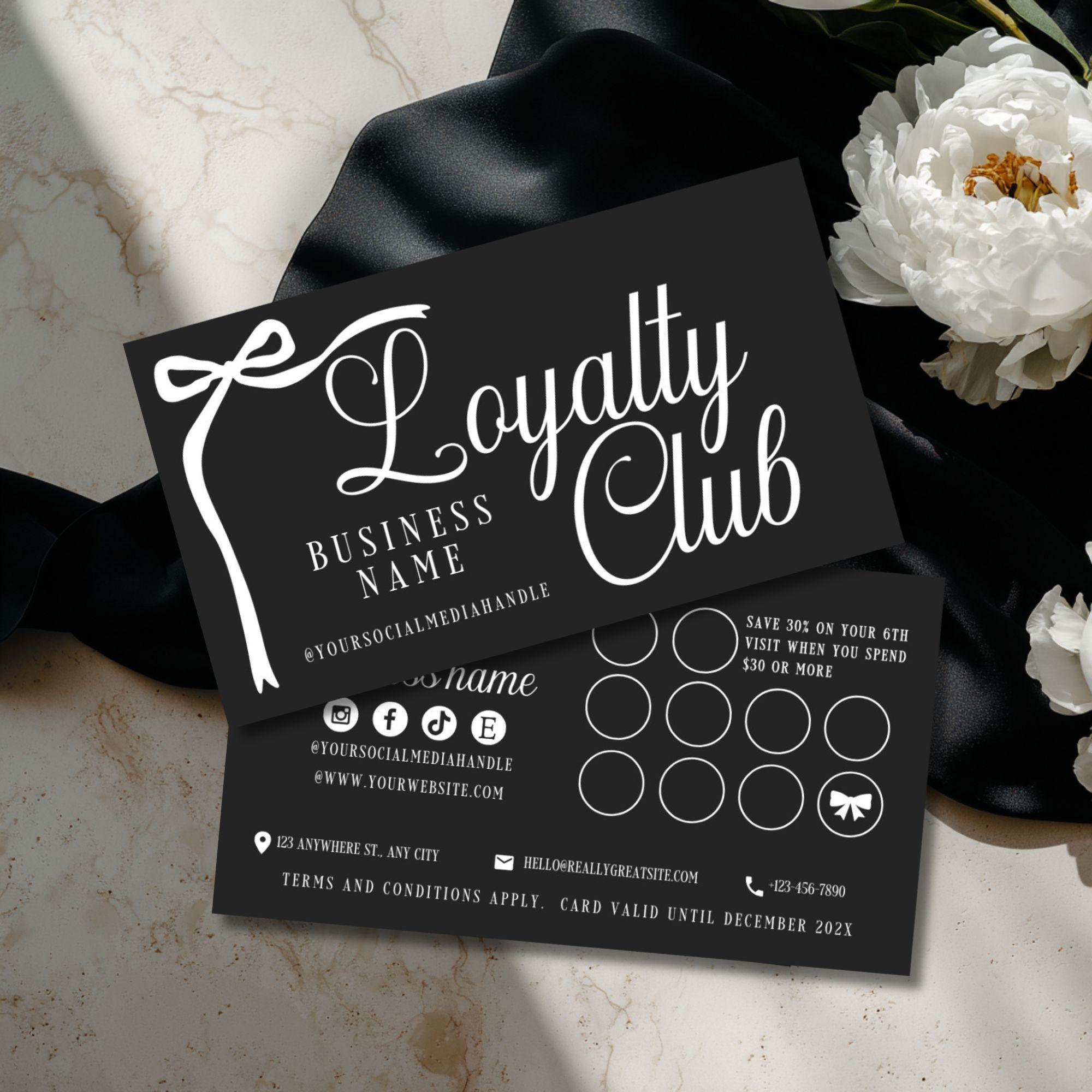 Elegant Black Loyalty Card Template, Editable Punch Rewards, Modern ...
