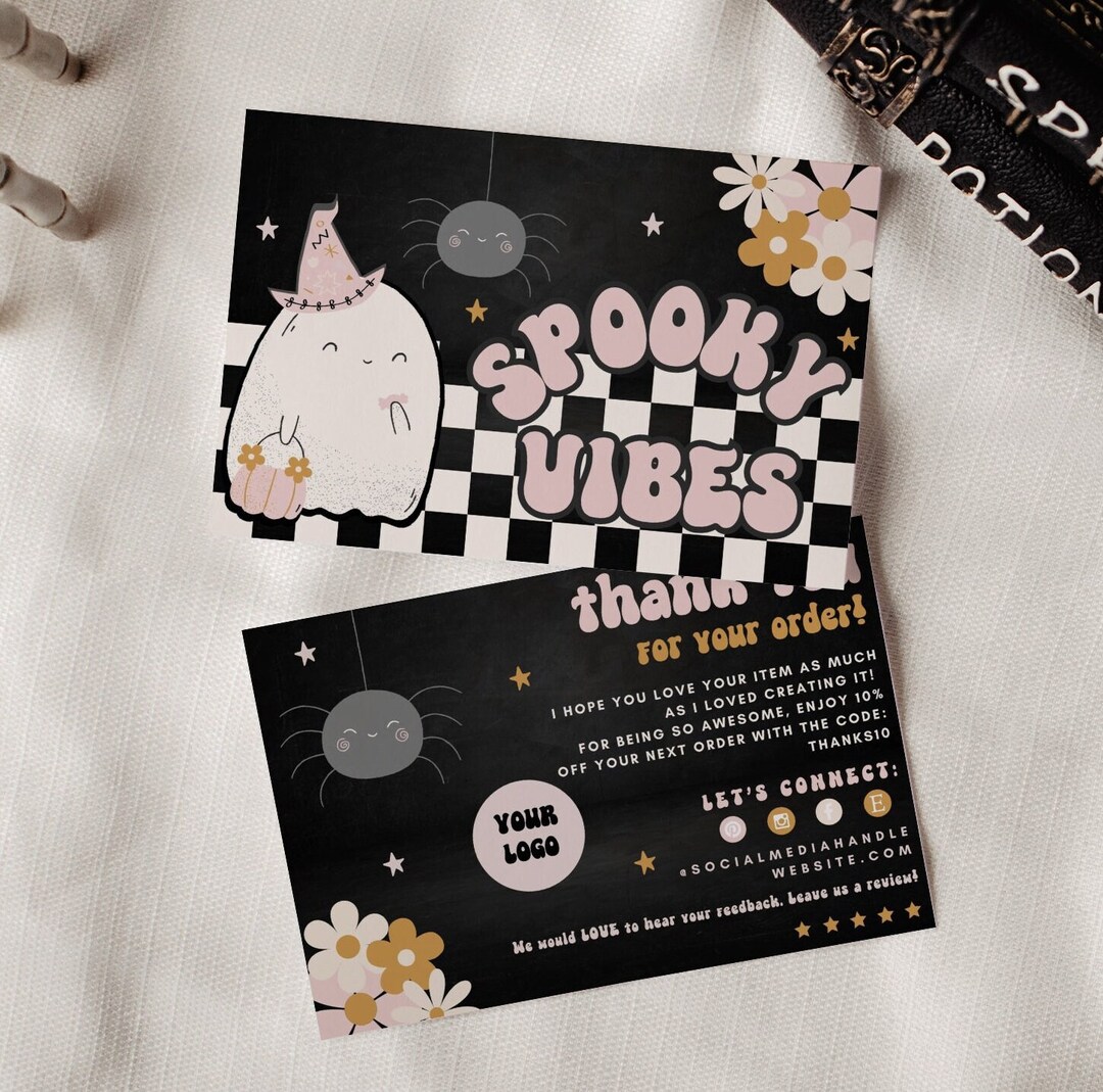 Retro Ghost Thank You Card Canva Template, Editable Halloween Business ...