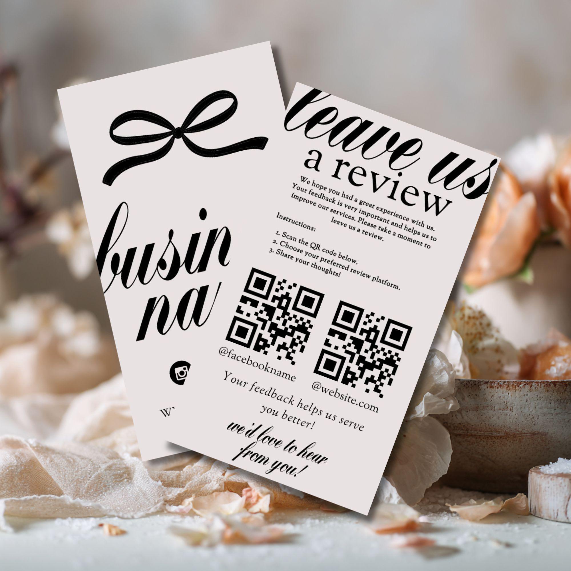 QR Code Review Business Card Template, Editable Thank You Card ...