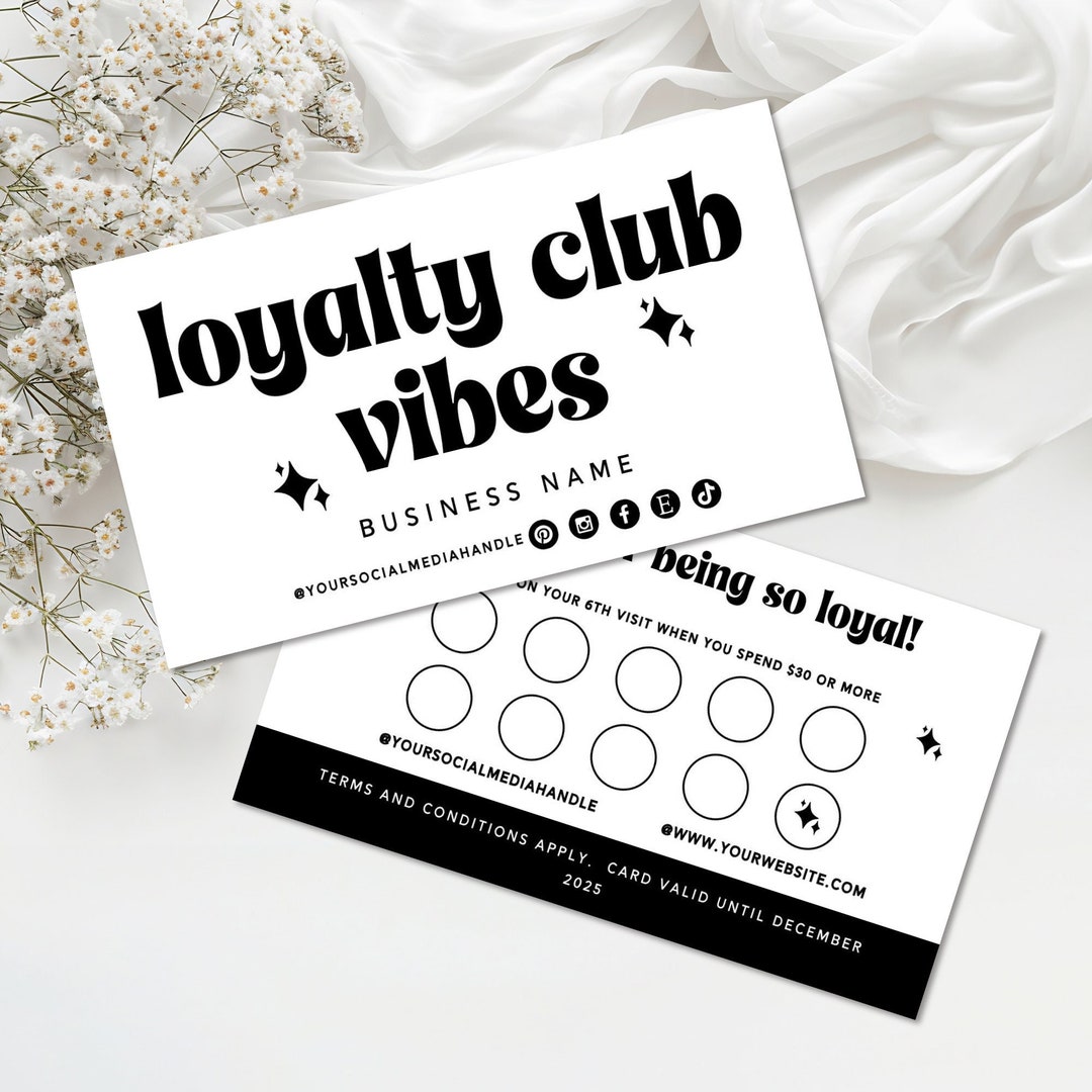 Retro Loyalty Card Template, Editable Customer Punch Card, Rewards Card ...