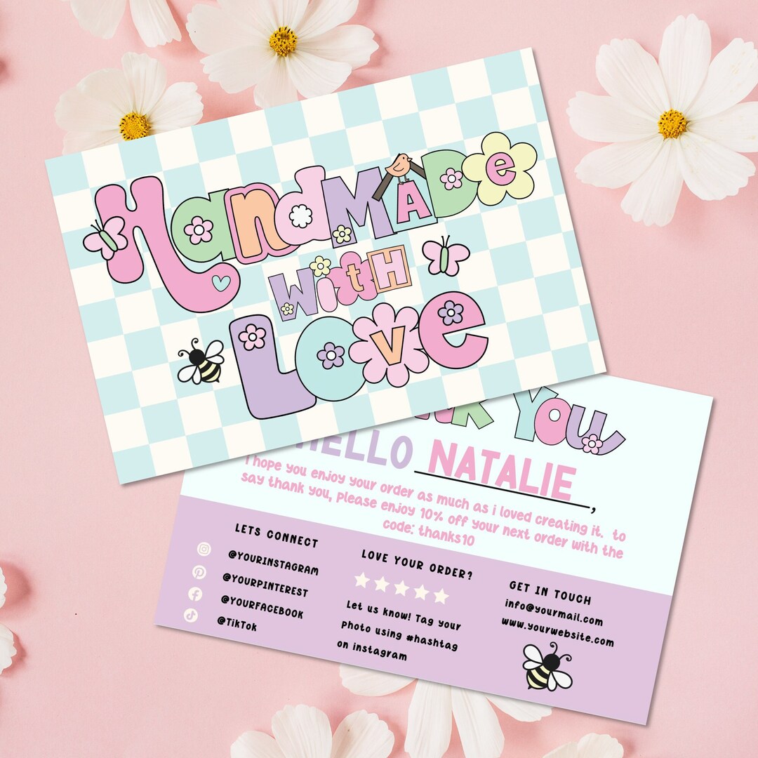 Handmade With Love Thank You Card, DIY Canva Template, Editable ...