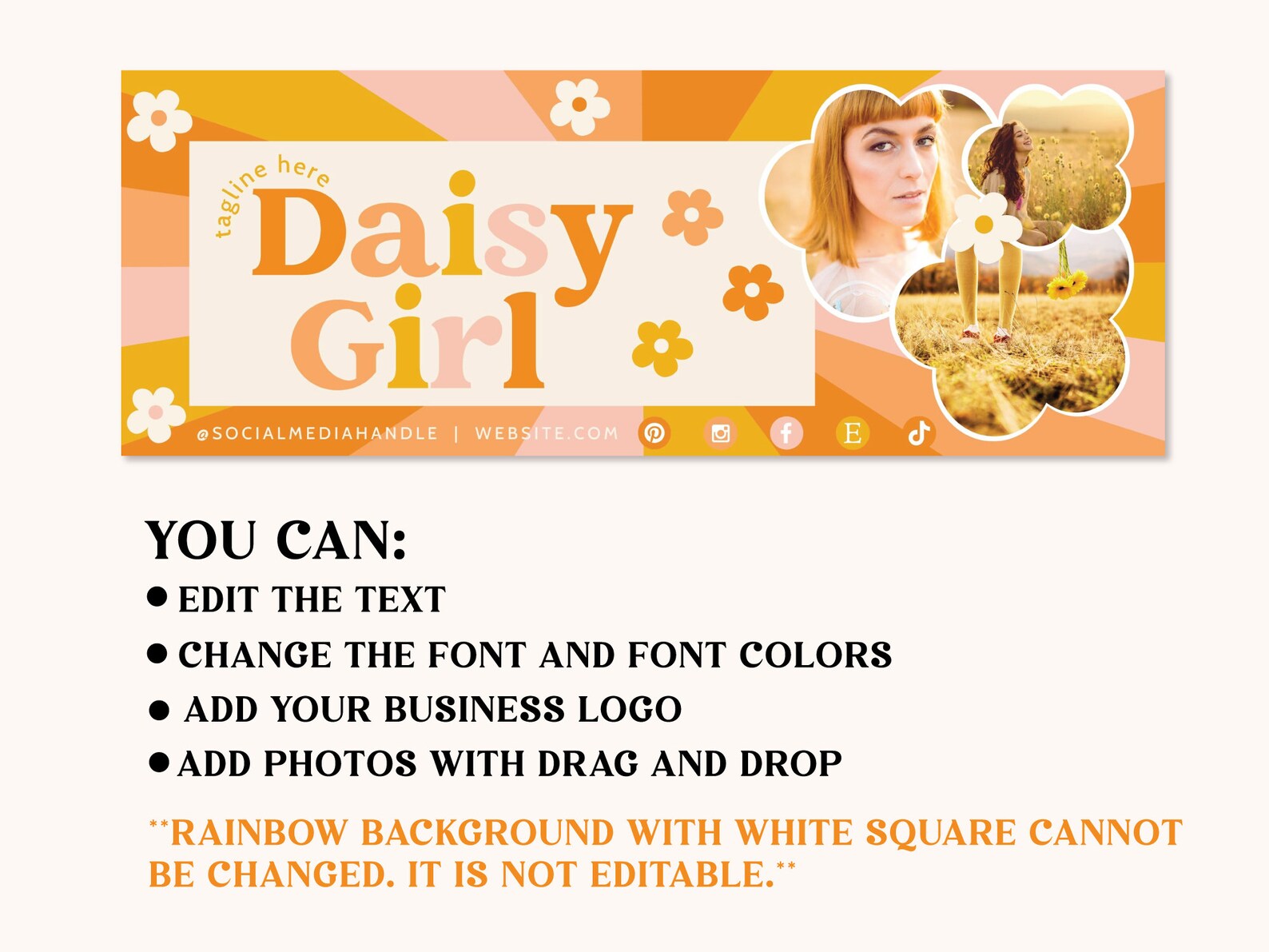 Boho Daisy Facebook Cover Template, Rainbow Facebook Banner, Facebook ...