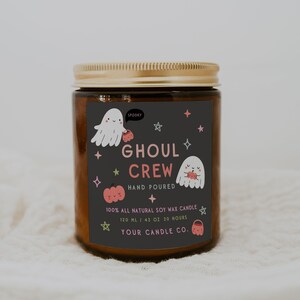 Halloween Ghost Candle Label Template Canva, Editable Ghoul Crew Label ...