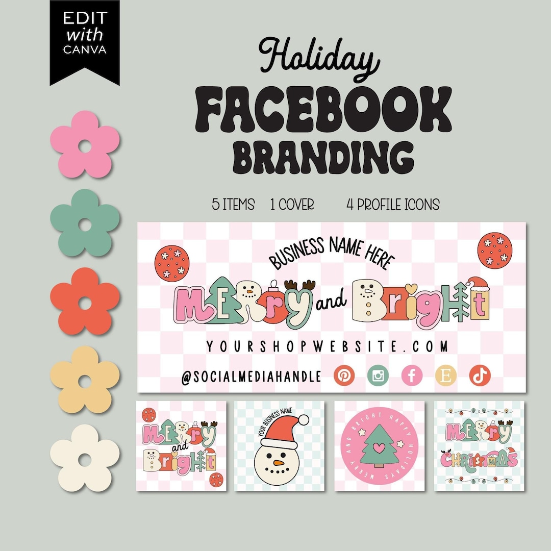 Trendy Retro Christmas Facebook Cover Canva Template, Cute Holiday ...
