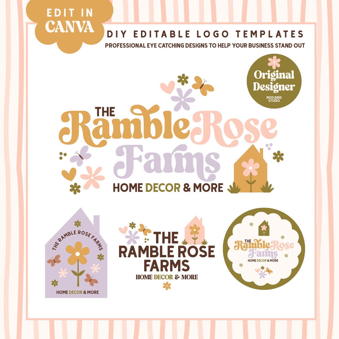 Cottagecore Logo Canva Template, Editable Boho Logo for Small Business ...