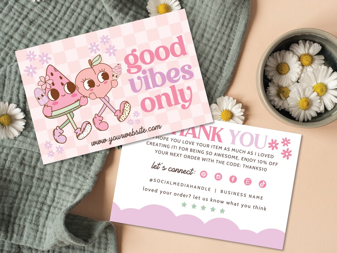 Retro Summer Thank You Card Canva Template, Editable Business Thank You ...