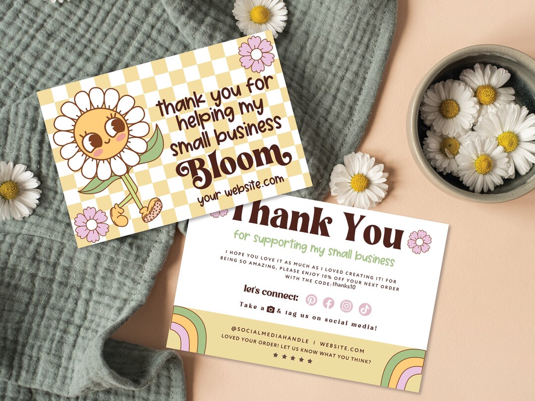 Retro Thank You Card Canva Template, Editable Business Thank You Card ...