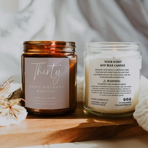 Birthday Age Candle Label Template, Editable Candle Label Design ...