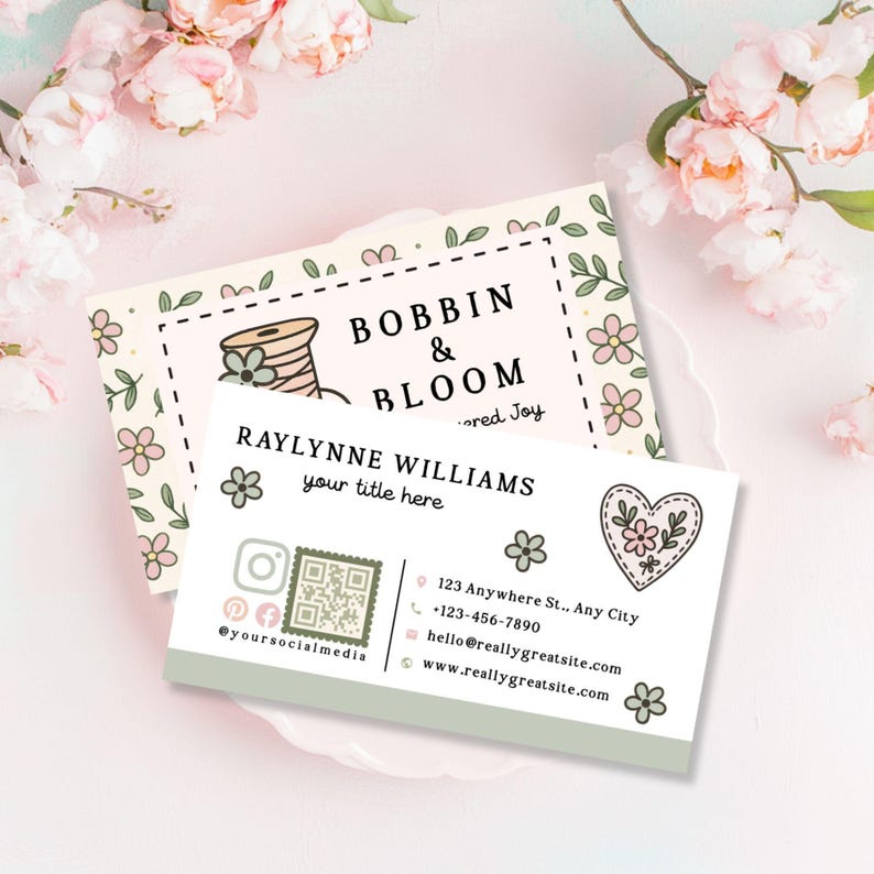 Sewing Business Card Template, Editable Canva Template for Seamstress ...