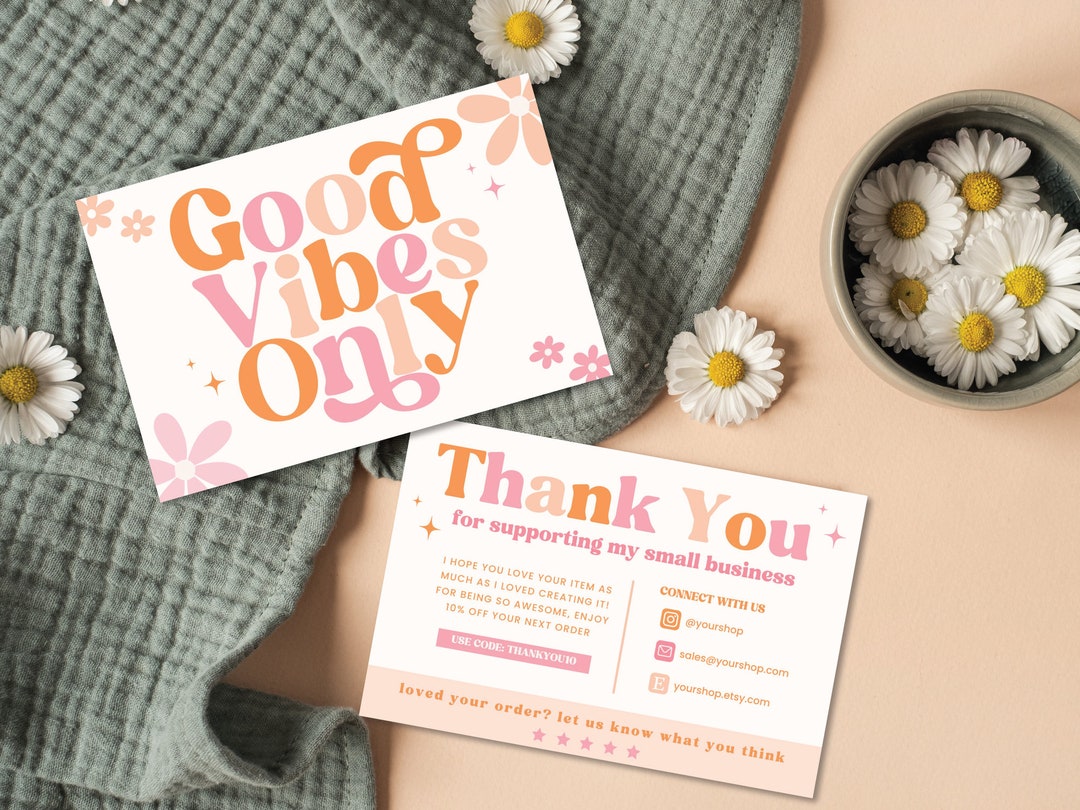 Retro Thank You Card Canva Template, Editable Small Business 70s Groovy ...