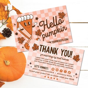 Retro Pumpkin Pie Thank You Card Template, Editable Autumn Business ...