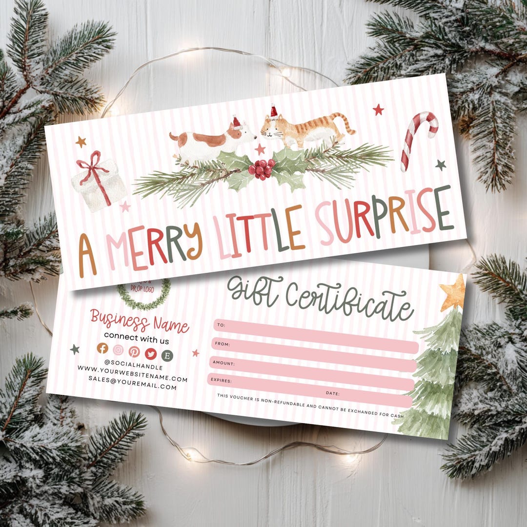 Rainbow Christmas Gift Certificate Template for Small Business ...