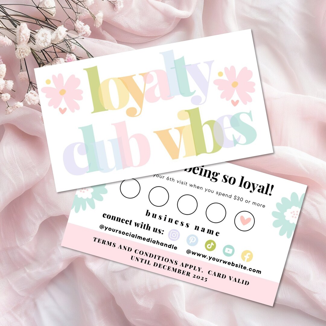 Loyalty Card Rainbow Template, Editable Customer Punch Card, Rewards ...