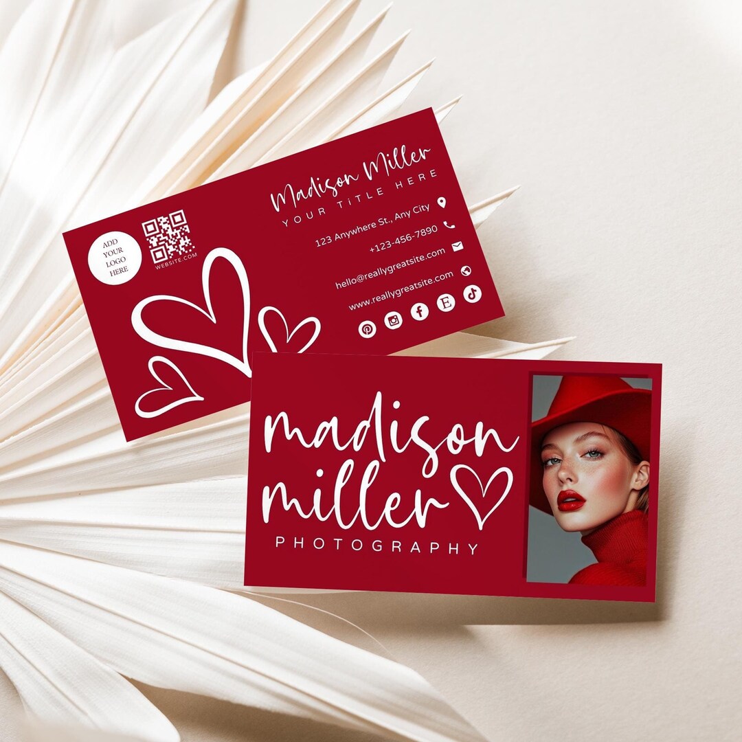 Cherry Vibe Business Card Template QR Code Canva Template, Trendy Dark ...