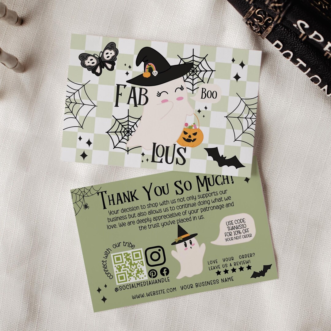 Pastel Ghost Halloween Business Thank You Card Canva Template, Editable ...