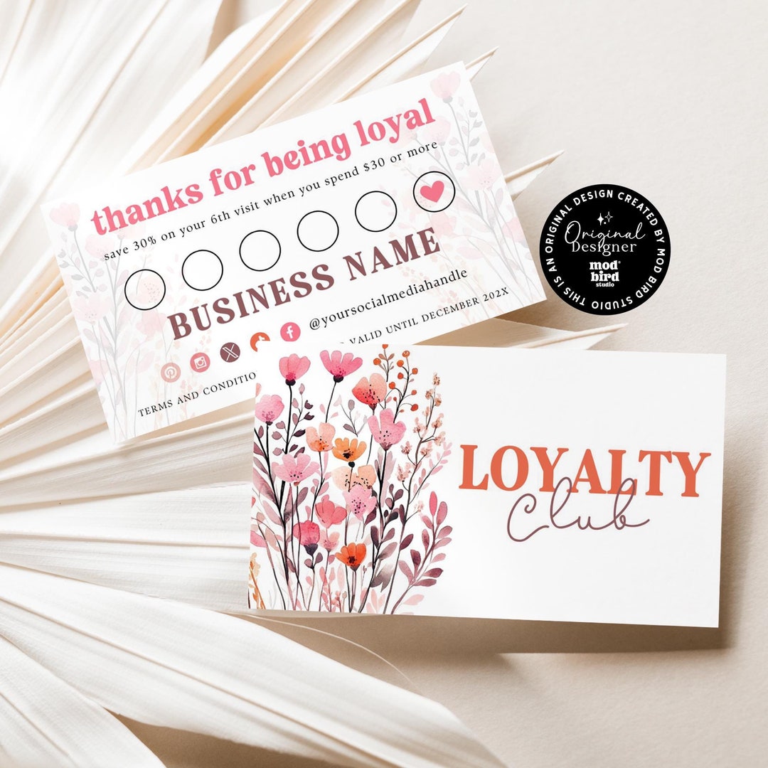 Wildflower Loyalty Card Template, Instant Download, Customer Loyalty ...