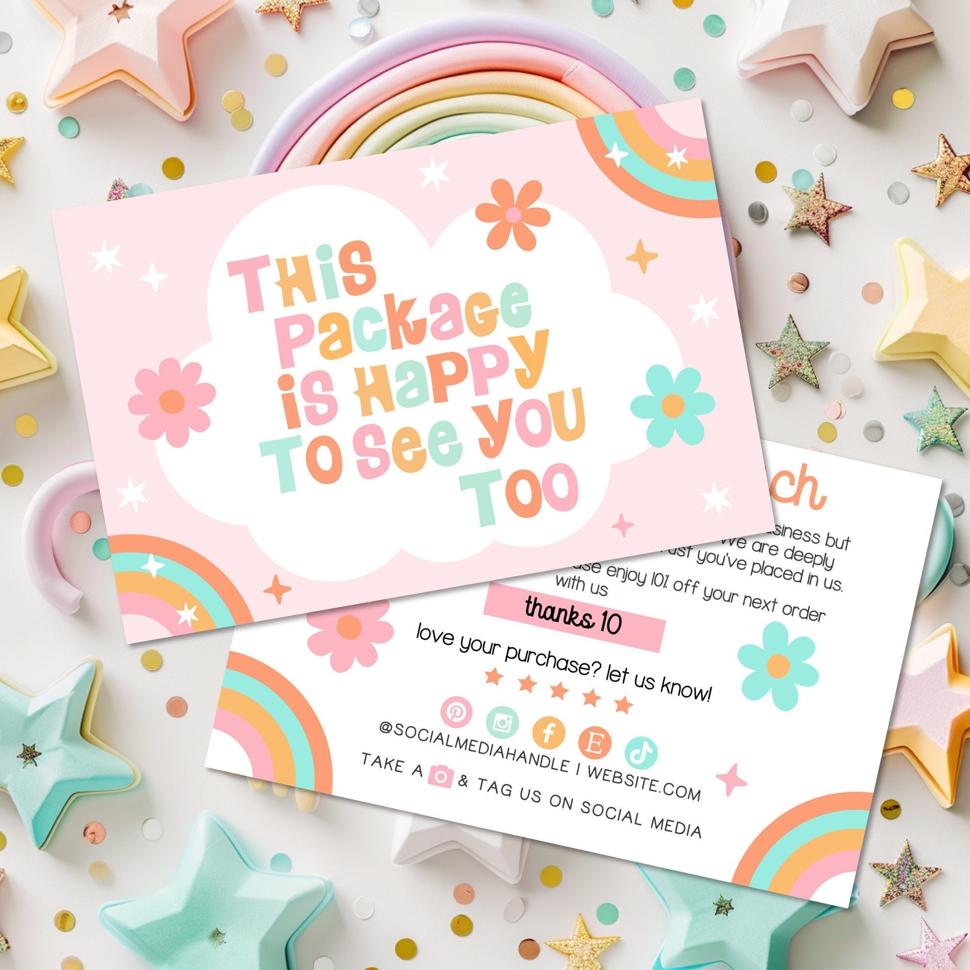 Cute Rainbow Small Business Thank You Card, Printable Retro Thanks for ...