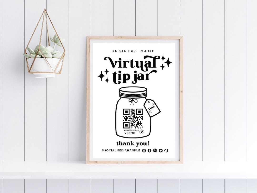Printable Virtual Tip Jar Venmo Payment Sign, QR Code Sign Template ...