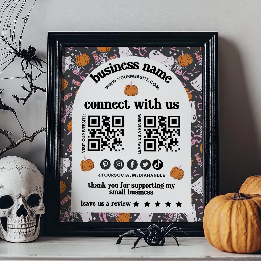 Pastel Halloween Connect With Us QR Code Sign Template Canva, Follow Us ...
