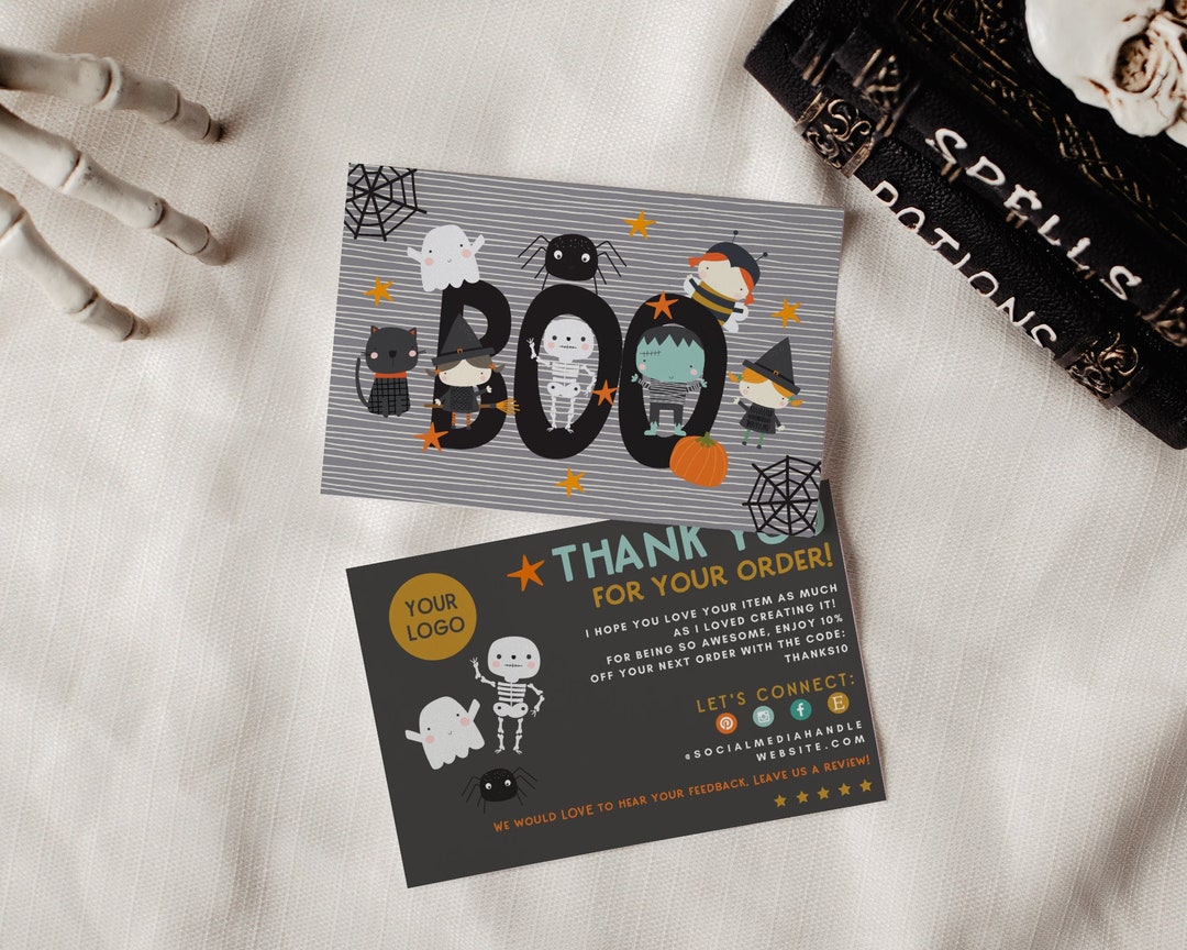 Halloween Ghost Business Thank You Card Template, Editable Witch Small ...