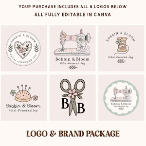 Sewing Logo Canva Template, Editable Craft Business Branding Kit ...